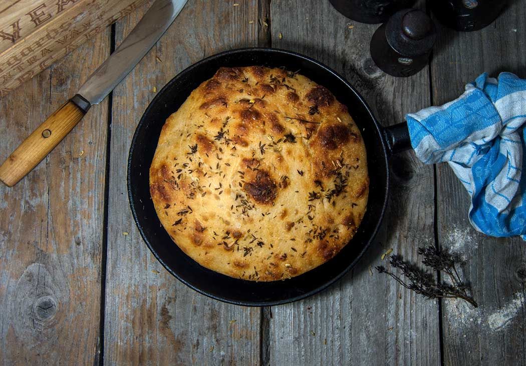 Baking Focaccia in a cast iron skillet - Sourdough&Olives